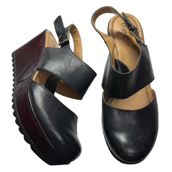 boc | Shoes | Boc Born Helena Sz Black Leather Shoes Platform Wedge ...